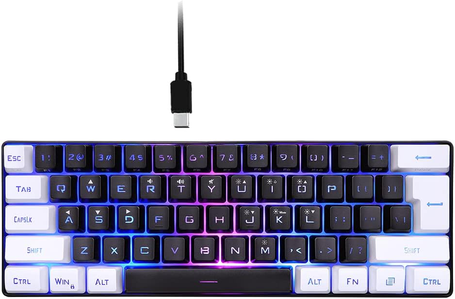 Amazon.com: Black-White Minimalist Portable Wired Gaming Keyboard for ...