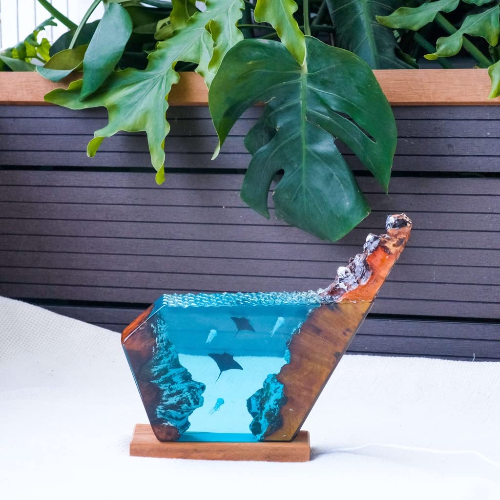 Stringray Lamp, Manta Ray and Jellyfish Night Light, Resin Luminous ...