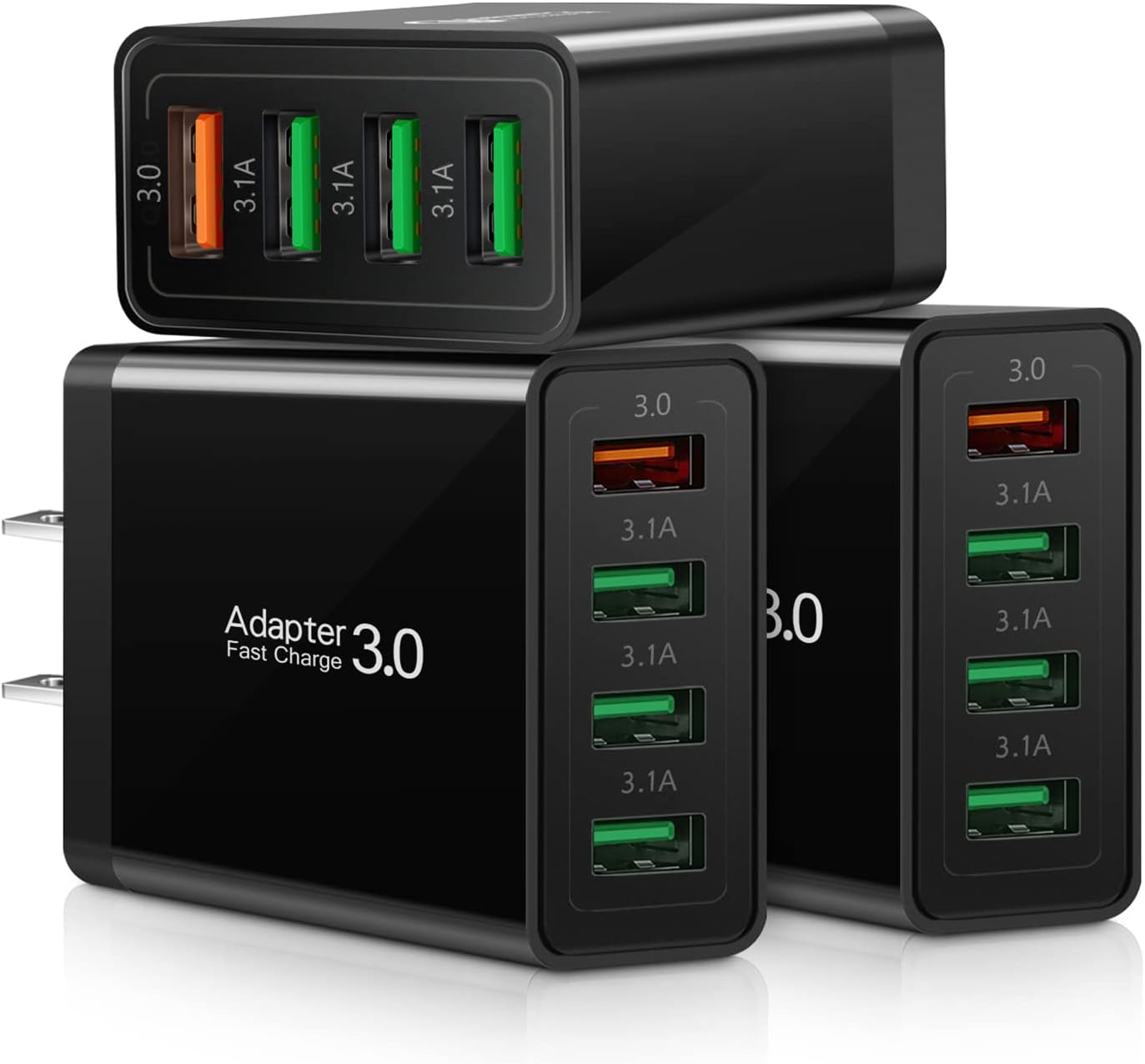 Amazon.com: 3-Pack Fast Charging 3.0 Wall Charger, 4-Ports USB Charger ...