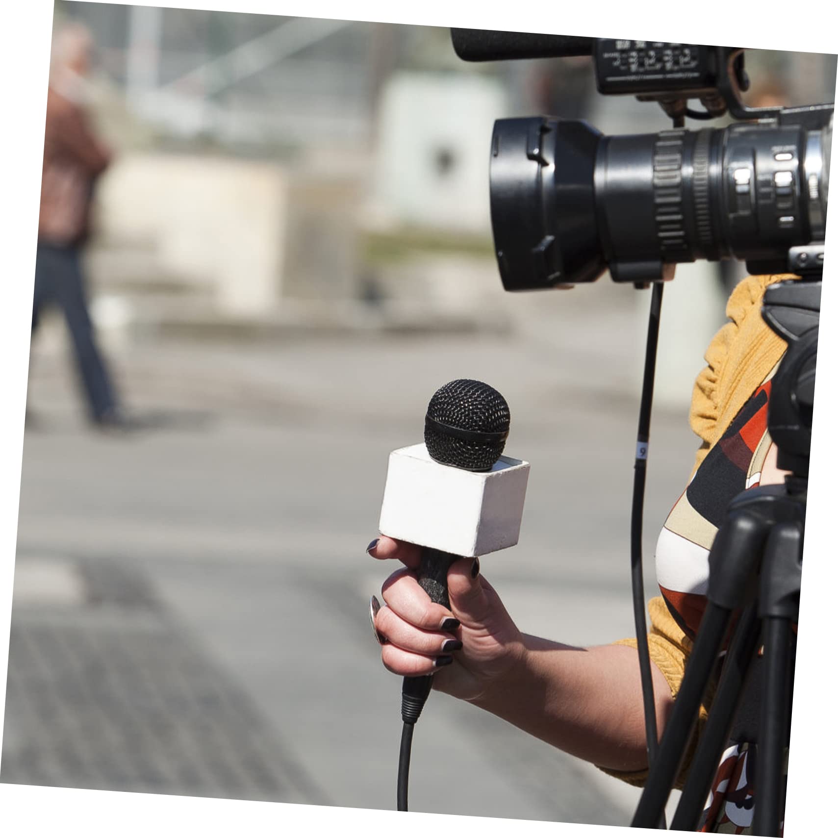 Snapklik.com : Portable Square Cube Shaped Interview Mic Microphone Flag Station Logo Superior ...