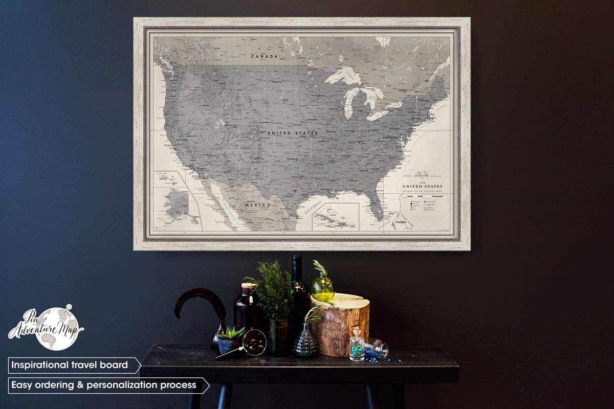 Framed Us Wall Map Pin Board Personalized Us Travel Map | Desertcart KSA