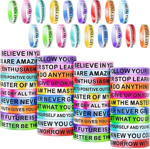 Amazon.com : 48 Pcs Kids Inspirational Silicone Wristbands Motivational ...
