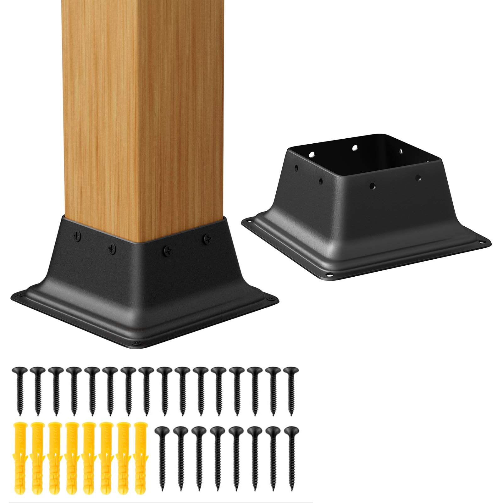 SPACEEUP 4x4 Post Base Black Square Brackets 2PCS Internal Size 3.5 x 3 ...