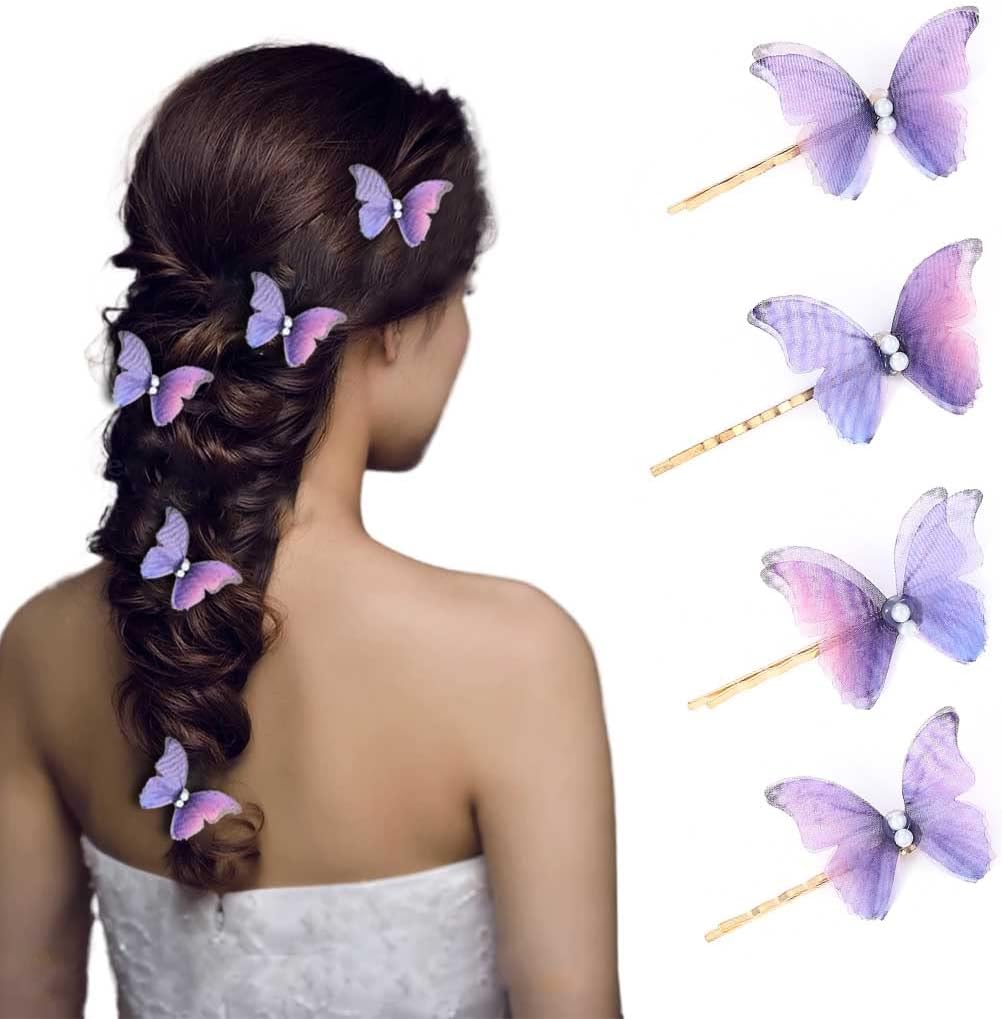 Amazon.com : BARTOSI Butterfly Hair clips Purple Butterfly Hair Pins ...