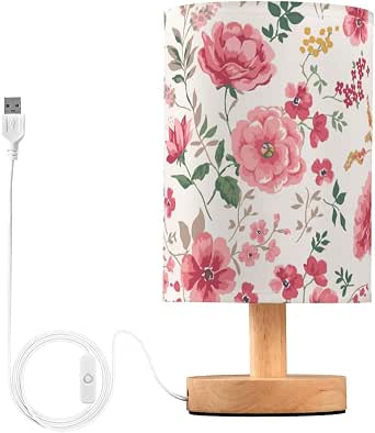 KLL Table Lamp for Reading, Fashion Rose Flower Shabby Chic Farmhouse ...