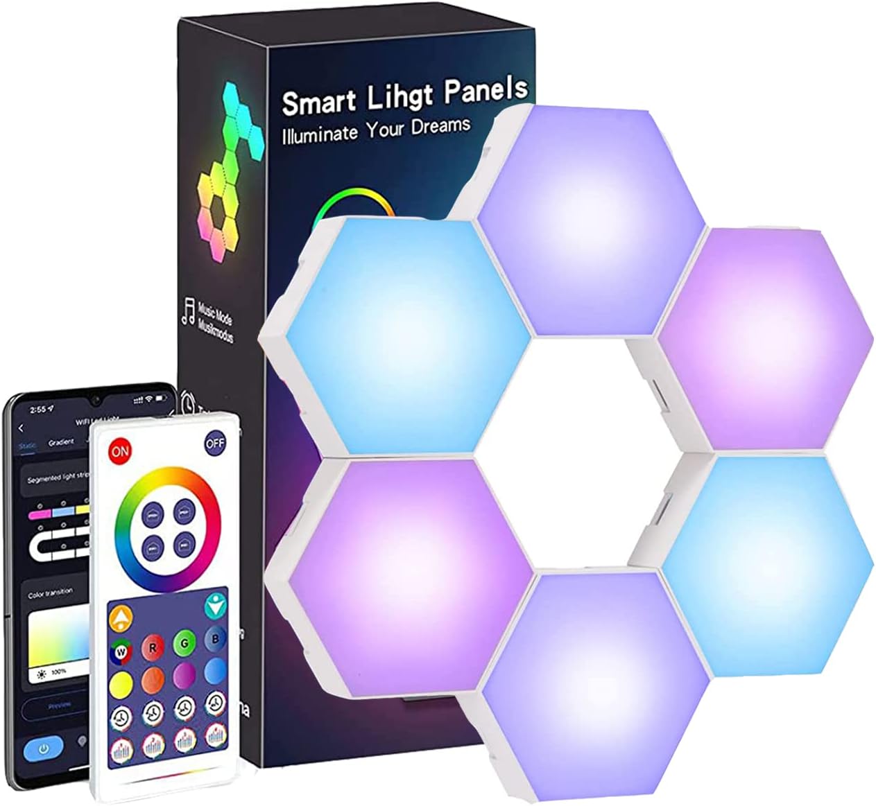 Hexagon LED Light Panels, Smart RGBIC LED Wall Lights App Control ...