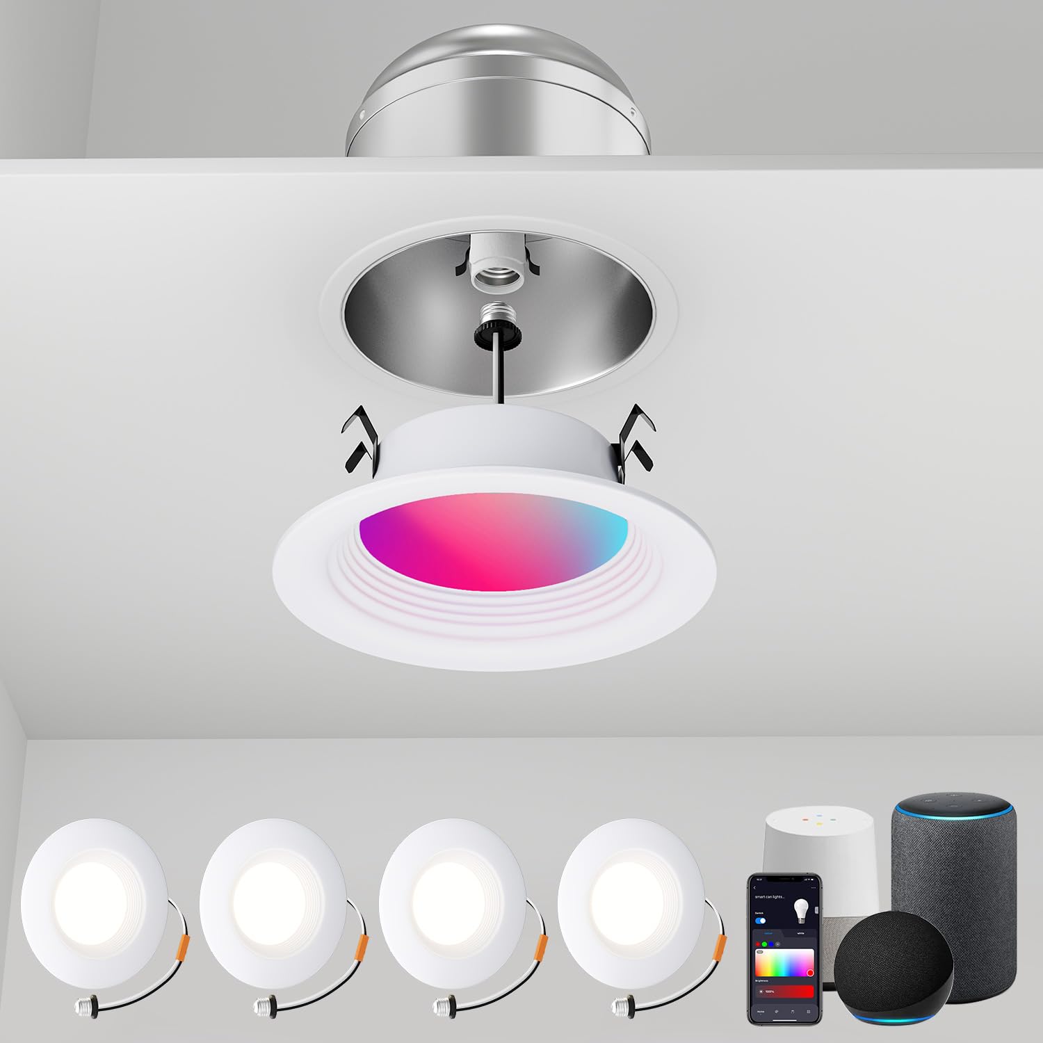 Gefolly Smart Recessed Lighting 4 Inch, Led Can Lights for Ceiling ...