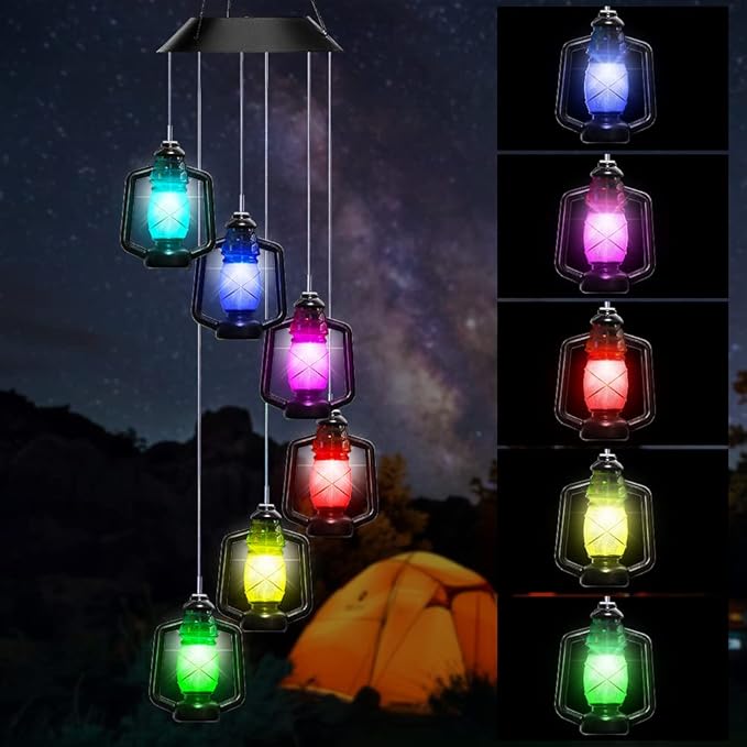 Amazon.com : AceList Solar-Powered Color-Changing Lantern Wind Chime ...