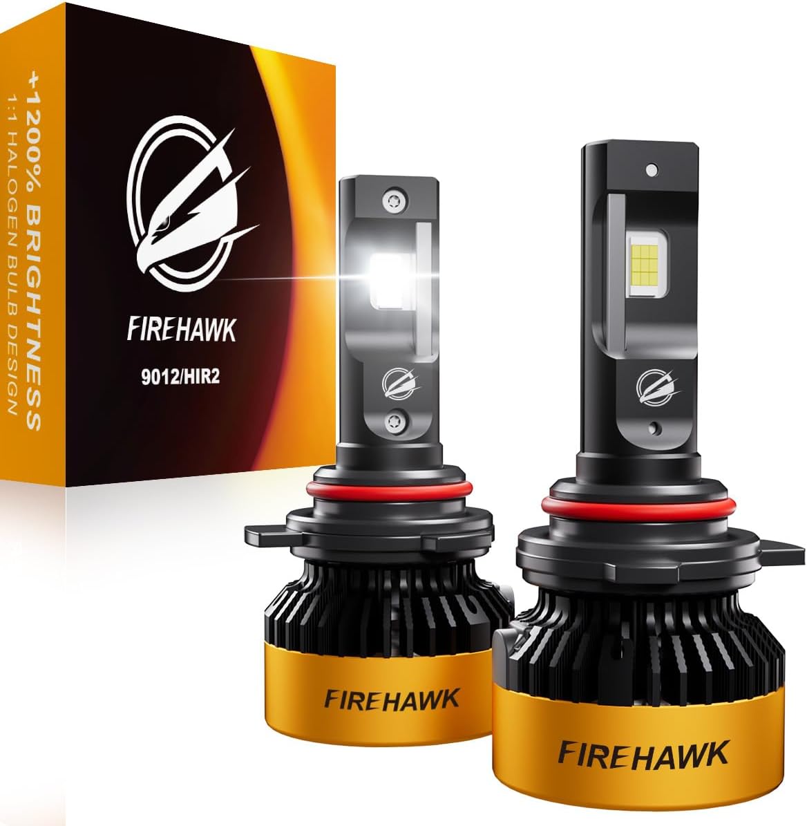 Firehawk 9012/HIR2 LED Headlight Bulbs 50000LM 1200% Brighter 6000K Cool White Plug and Play ...