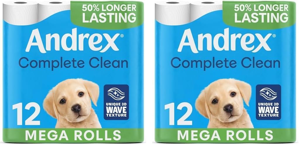 Andrex Complete Clean 12 Mega Toilet Rolls: 18 Standard Toilet Rolls ...