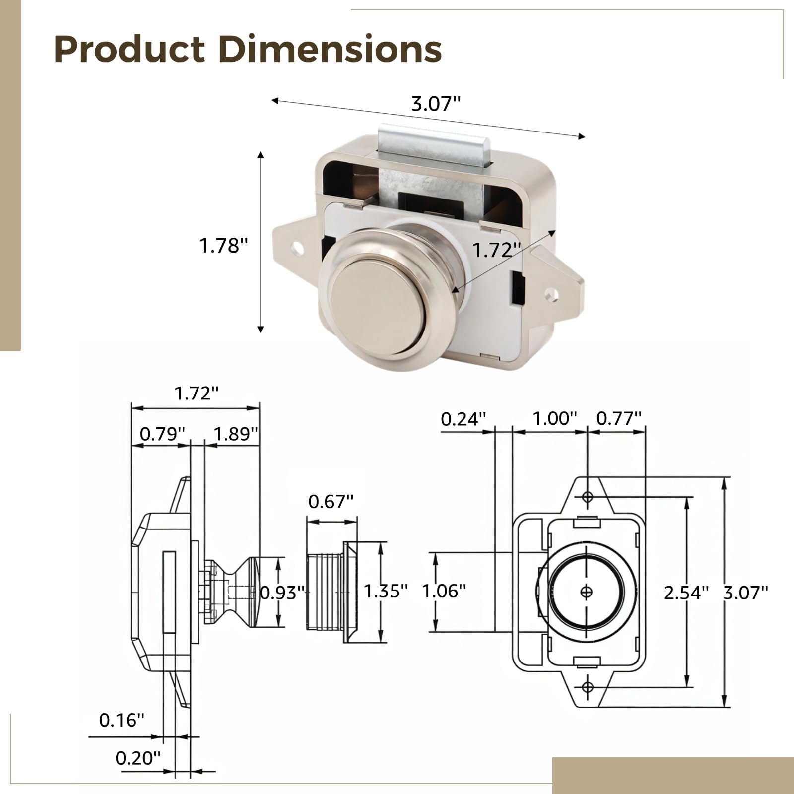 Snapklik.com : Push Button Cabinet Lock 5 Pack, Chrome Plated RV Drawer Latches, Marine Grade ...