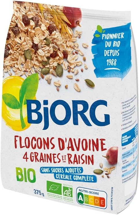 BJORG - Flocons d'Avoine Bio 4 Graines et Raisin - Céréales Complètes ...