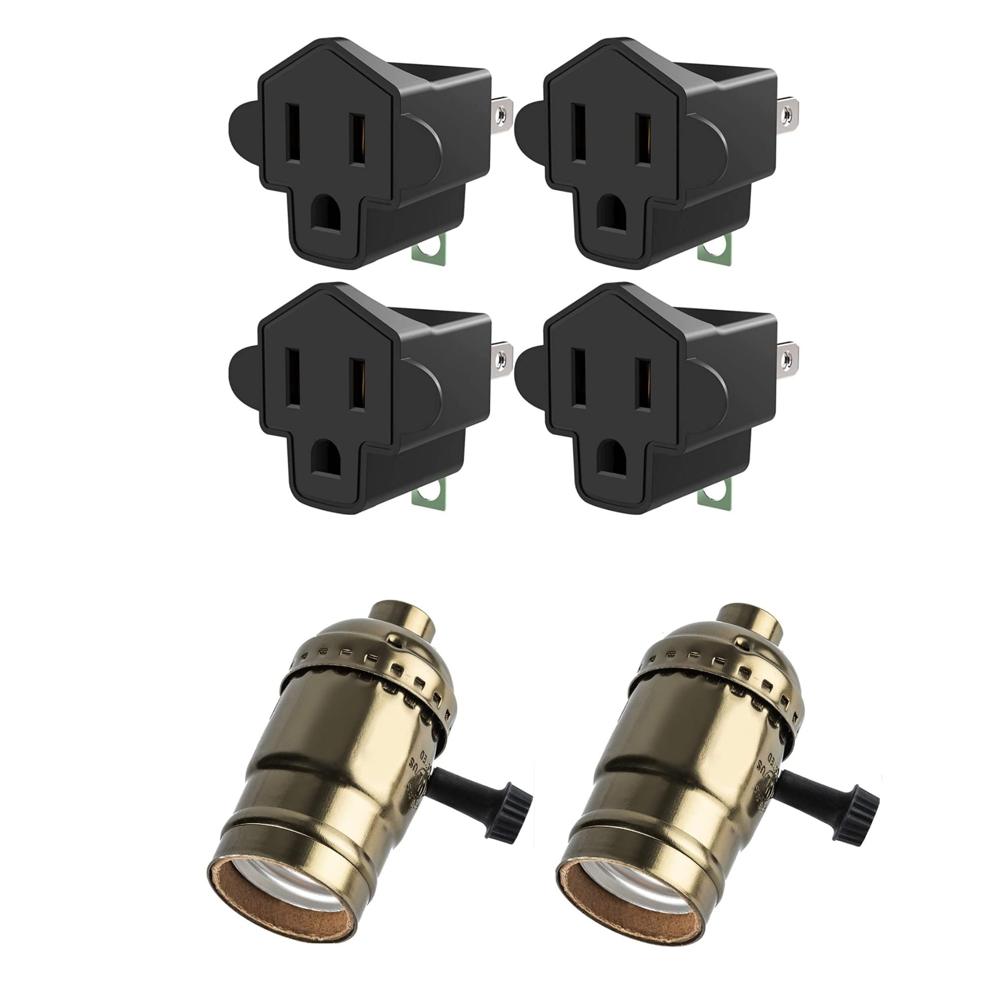 3-Way Lamp Socket Replacement and 3-2 Prong Adapters Grounding Adapter ...