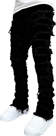 Mens Stacked Jeans Y2k Slim Fit Skinny Ripped Jeans Distressed ...