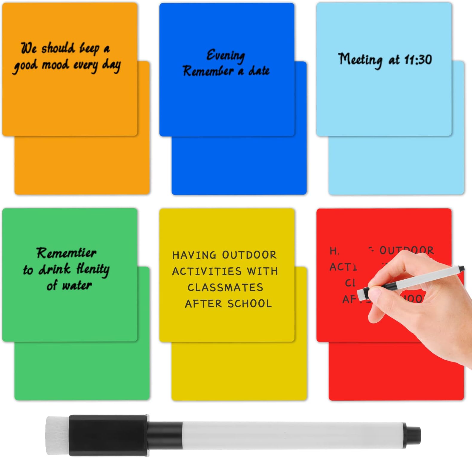 Cobee Colorful Dry Erase Self Stick Notes, 12 Pieces 3 x 3 in Reusable ...