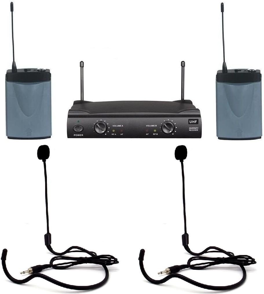 Amazon.com: Professional UHF Dual Headset Wireless Microphone System w ...