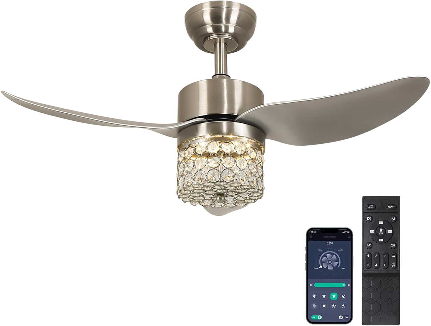 Mpayel 38" Small Ceiling Fan with Lights - Crystal Ceiling Fan Light ...