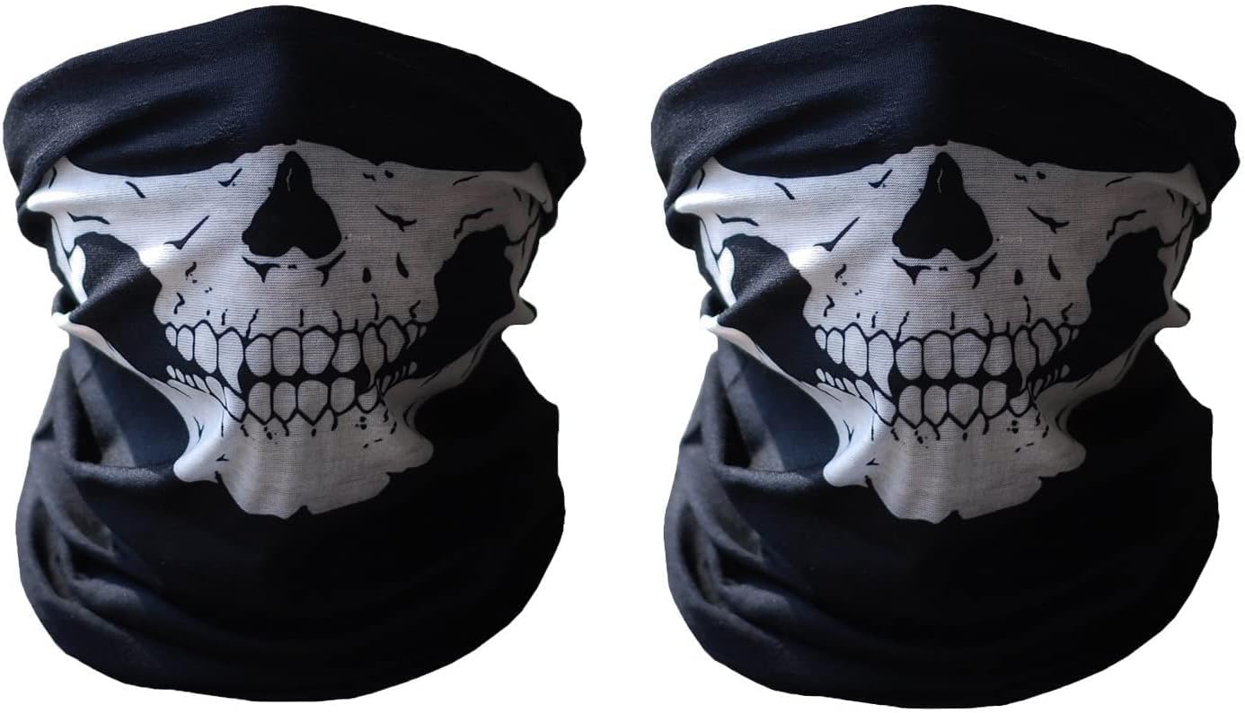 2 Pcs Motorcycle Face Skull Mask Half Face Motorbike Neck Headwear ...