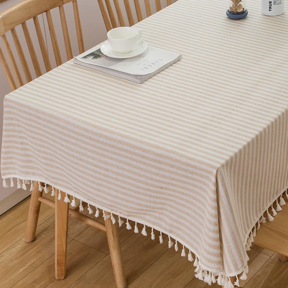 Amazon.com: TruDelve Cotton Linen Tablecloth Square Beige Striped ...