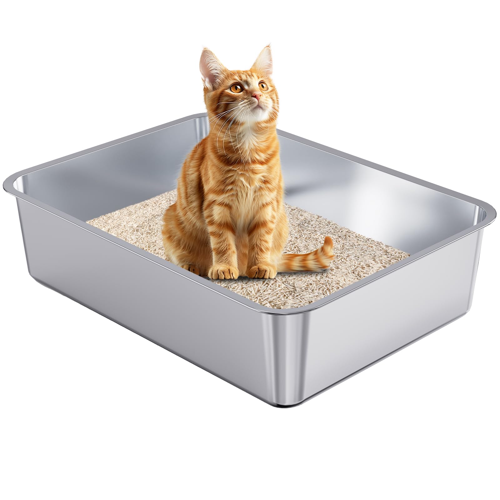Amazon.com : Erinaik Stainless Steel Cat Litter Box, High Sided Metal ...