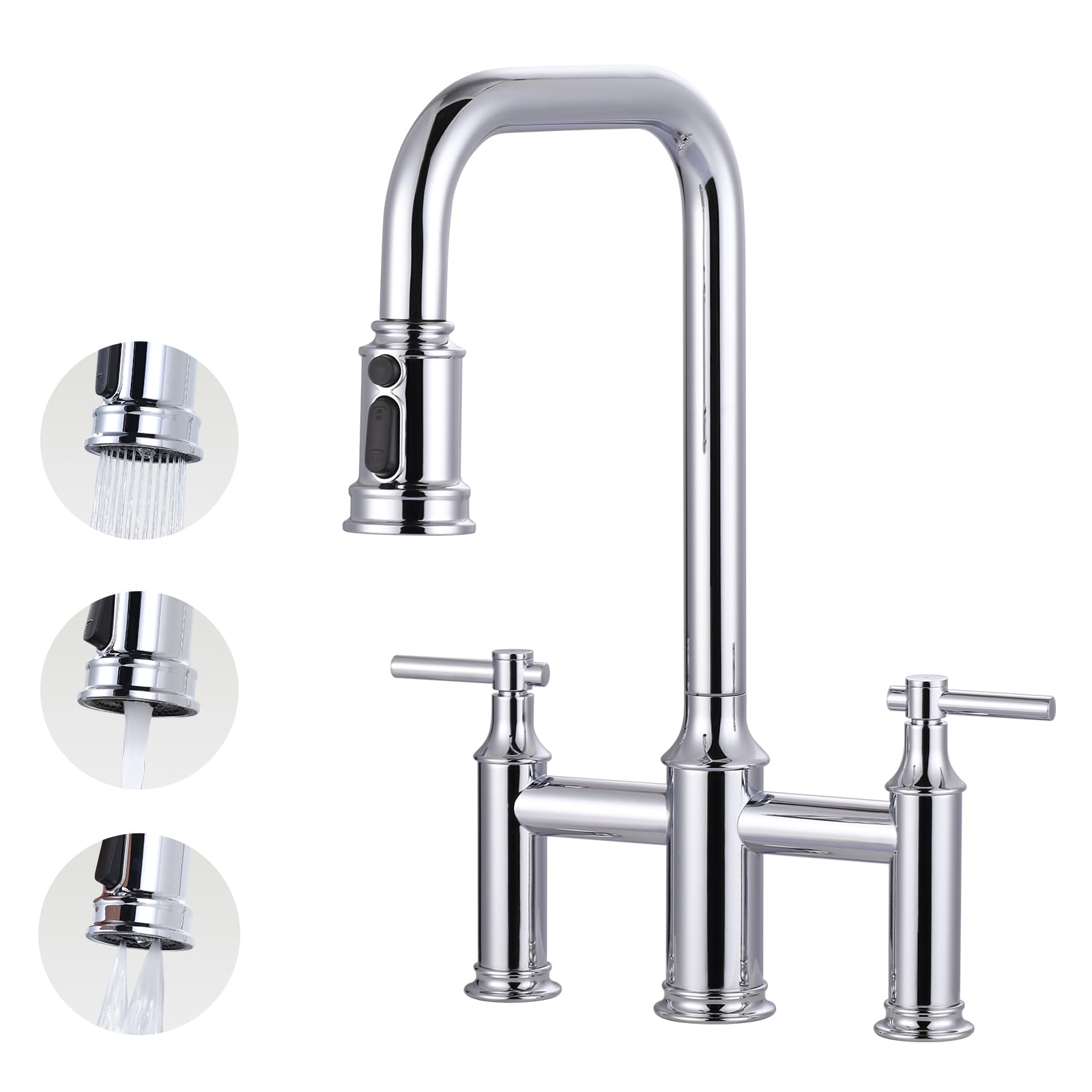 Snapklik.com : Bridge Faucet For Kitchen Sink Chrome: 3 Hole Solid ...