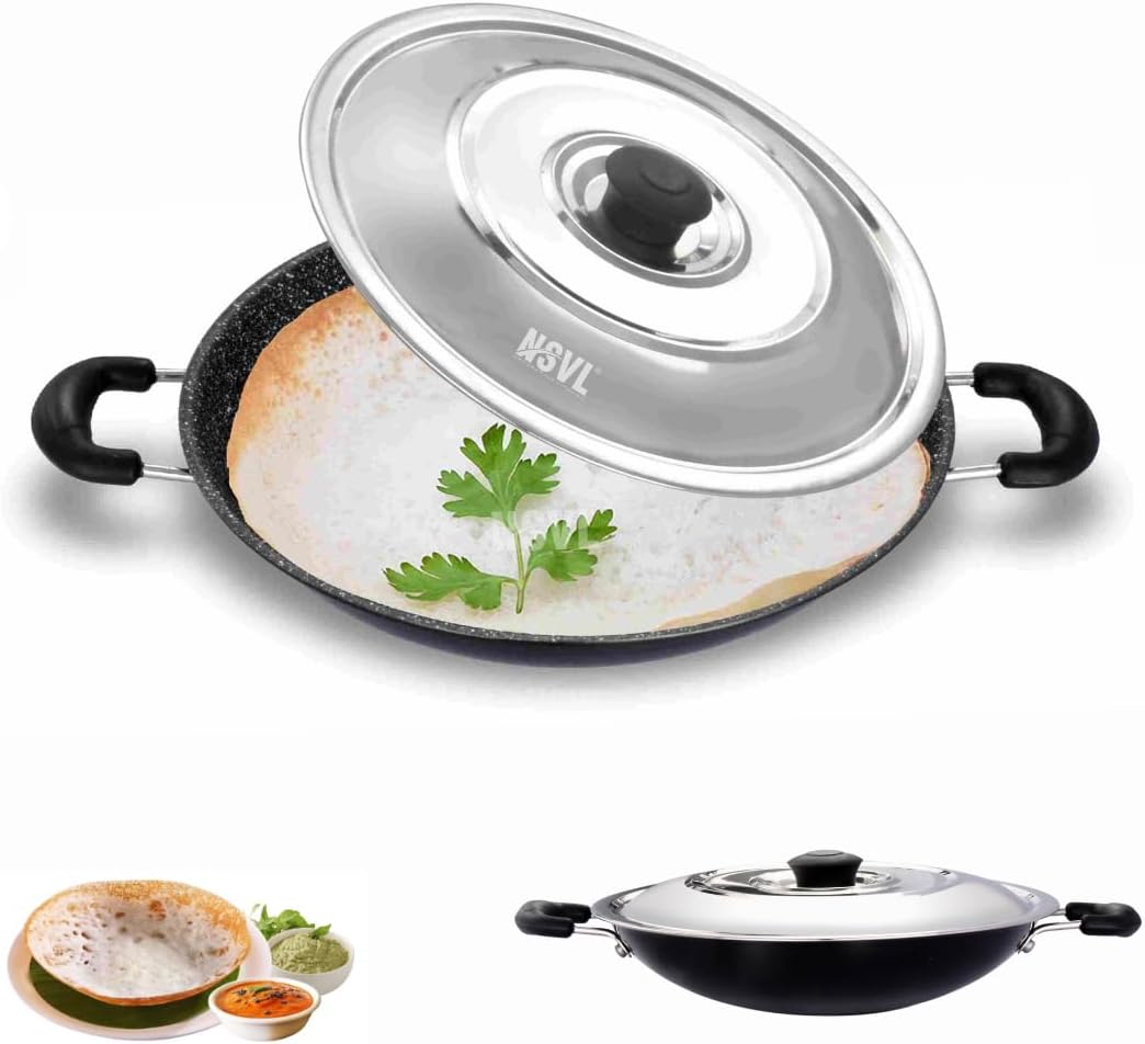 IBELL Premium Non-Stick Aluminium Appam Pan with Lid, Appachatty, 200mm ...