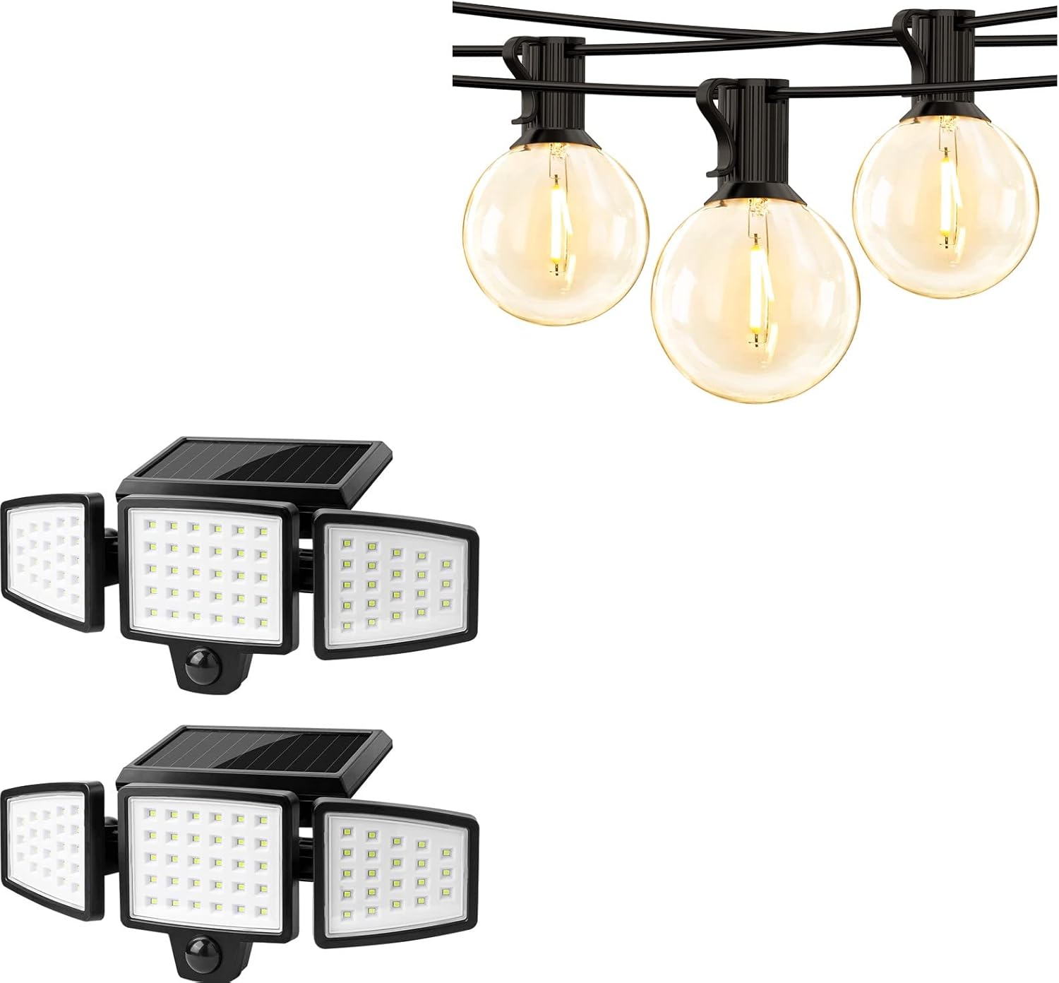 Lepro Bundle - 2 Pack Solar Flood Light 3 Adjustable Heads & 50 ft ...