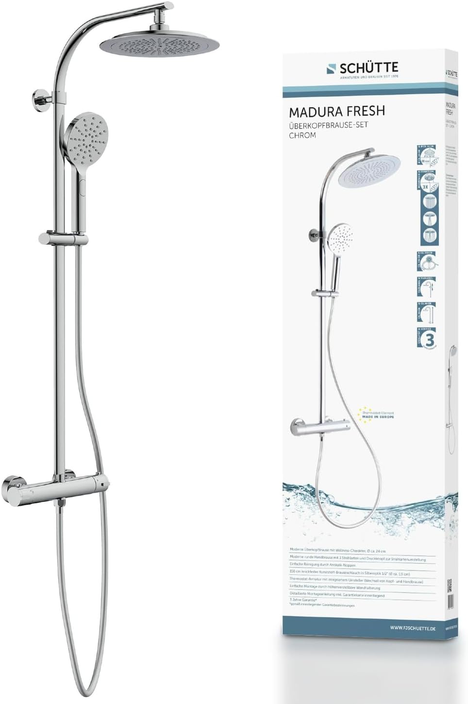 SCHÜTTE MADURA Duschsystem mit Thermostat, Duschset mit großer ...
