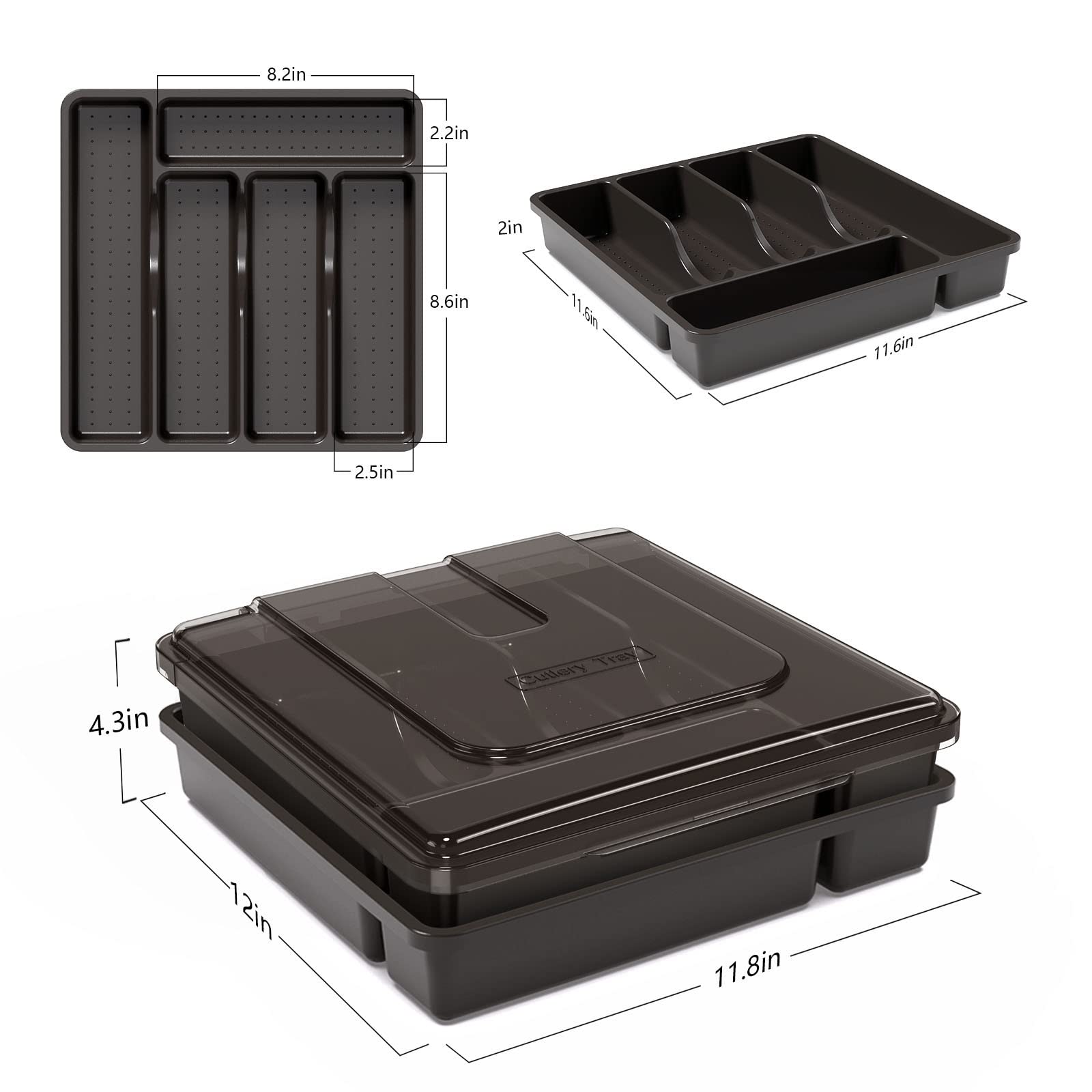 QINOL Silverware Holder with Lid, Double Layer Utensil Tray with Cover ...