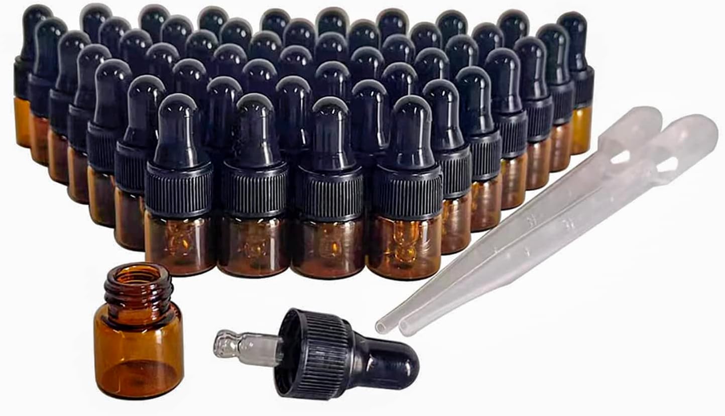 Amazon.com: Eassen 50pcs 1ml Amber Mini Glass Dropper Bottles, Small ...