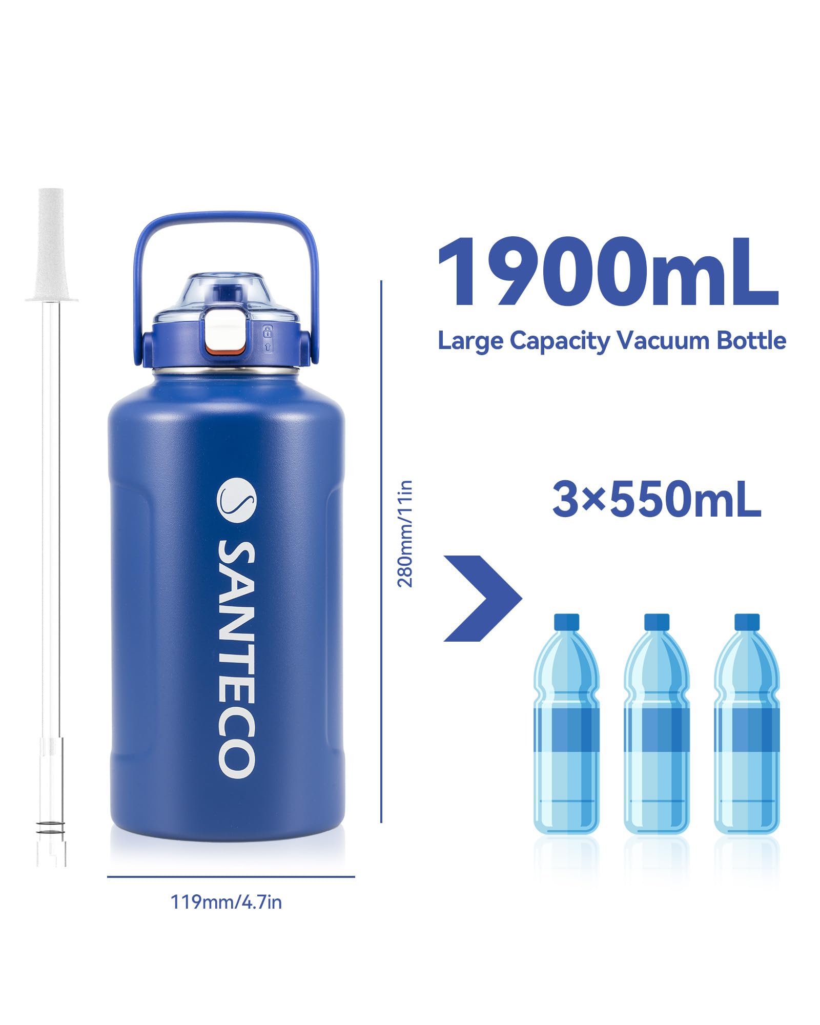 Snapklik.com : SANTECO 64OZ Vacuum Insulated Half Gallon Water Bottle ...