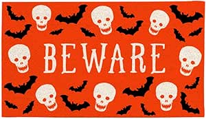 Amazon.com: Evergreen Halloween Skull Bat Screaming Door Mat | Front ...
