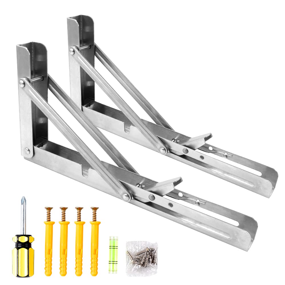 Amazon.com: Oudtinx 2PCS Folding Shelf Brackets,Heavy Duty Triangle ...