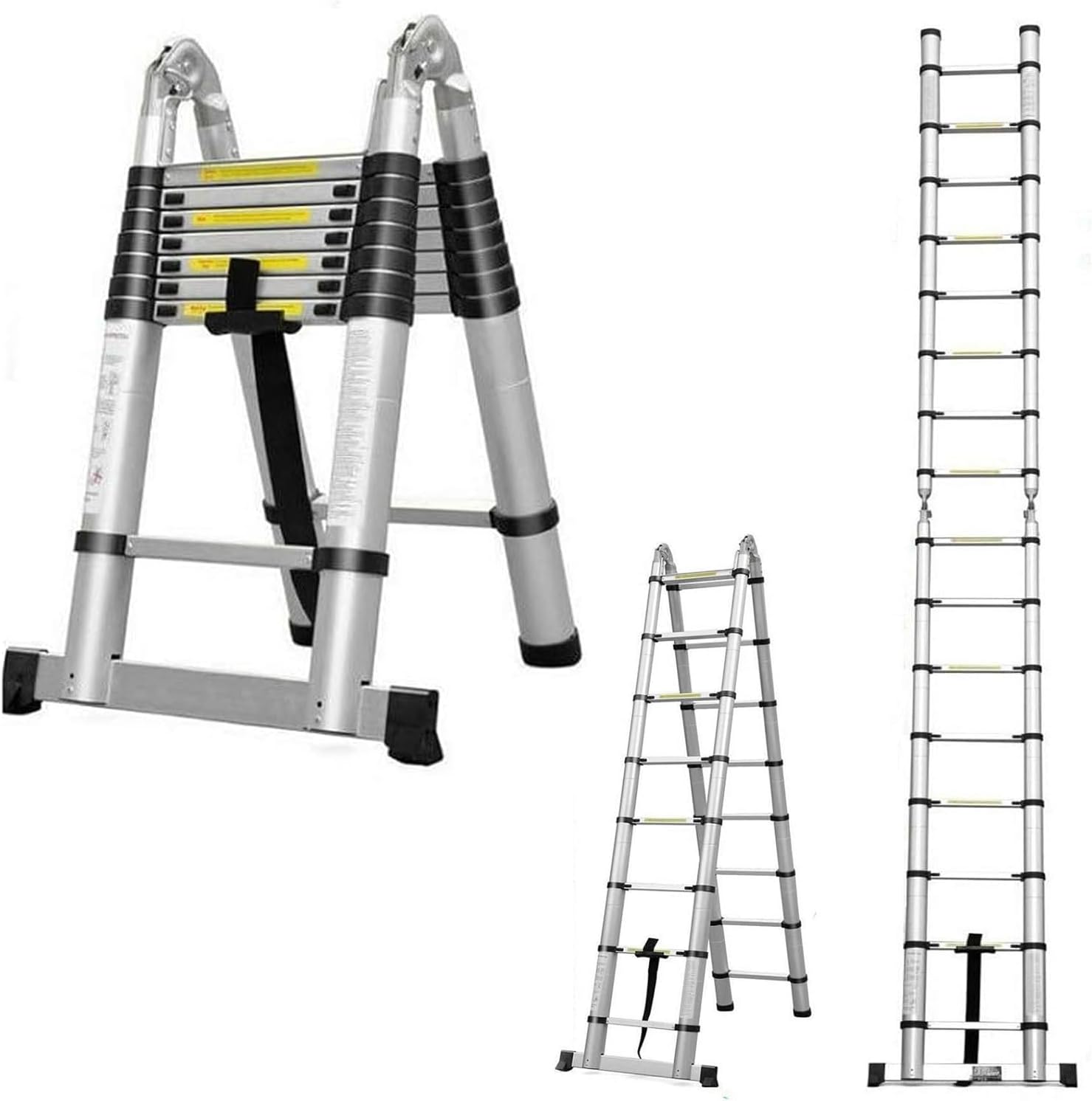 A-Frame Telescoping Ladder 12.5ft 6 + 6 Steps Adjustable Height with ...
