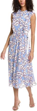 Ted Baker Tindraa Sleeveless Frilled Midi Dress Blue 1 (US 4) at Amazon ...