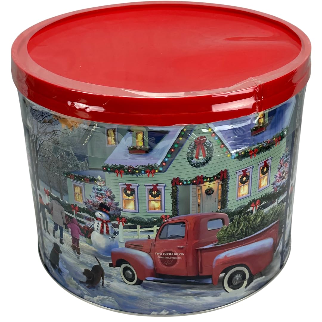Amazon.com : Christmas Popcorn Tin - Country Cozy with Vintage Red ...