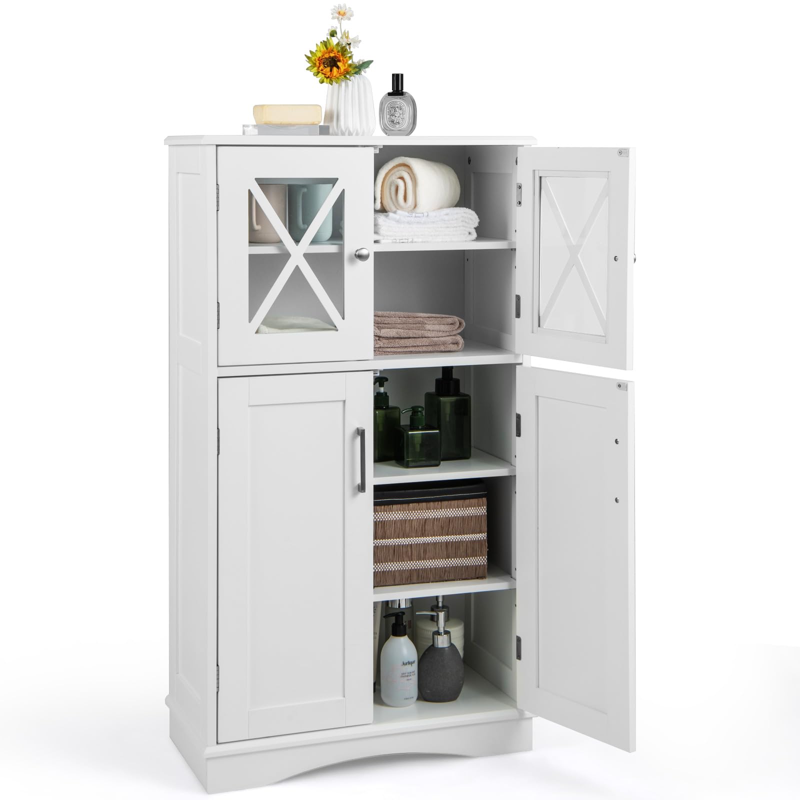 Giantex Bathroom Floor Storage Cabinet - Linen Floor Cabinet with Doors ...