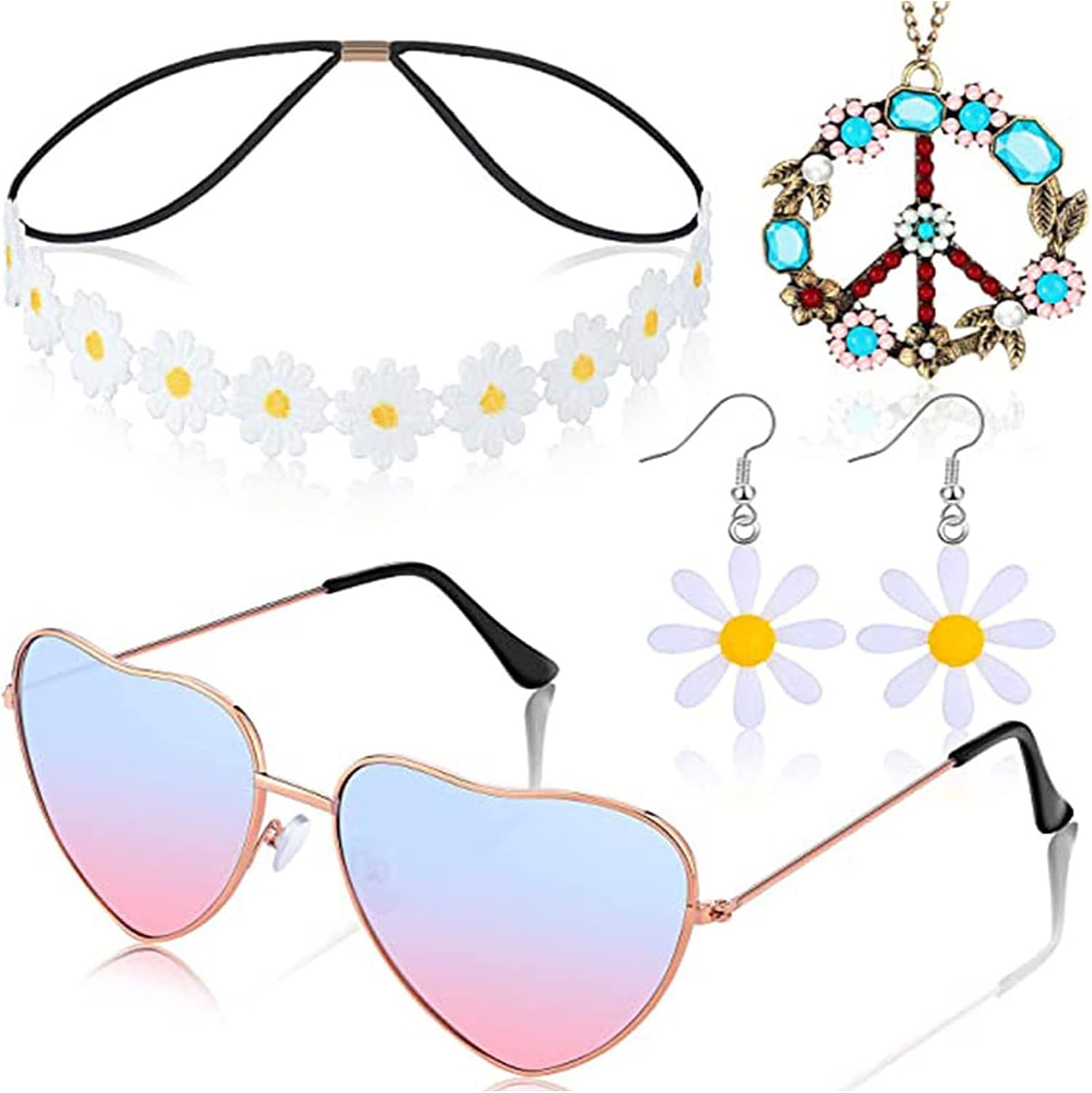 Amazon.com: 4 Pcs Hippie Costume Accessories Set Peace Sign Necklaces ...