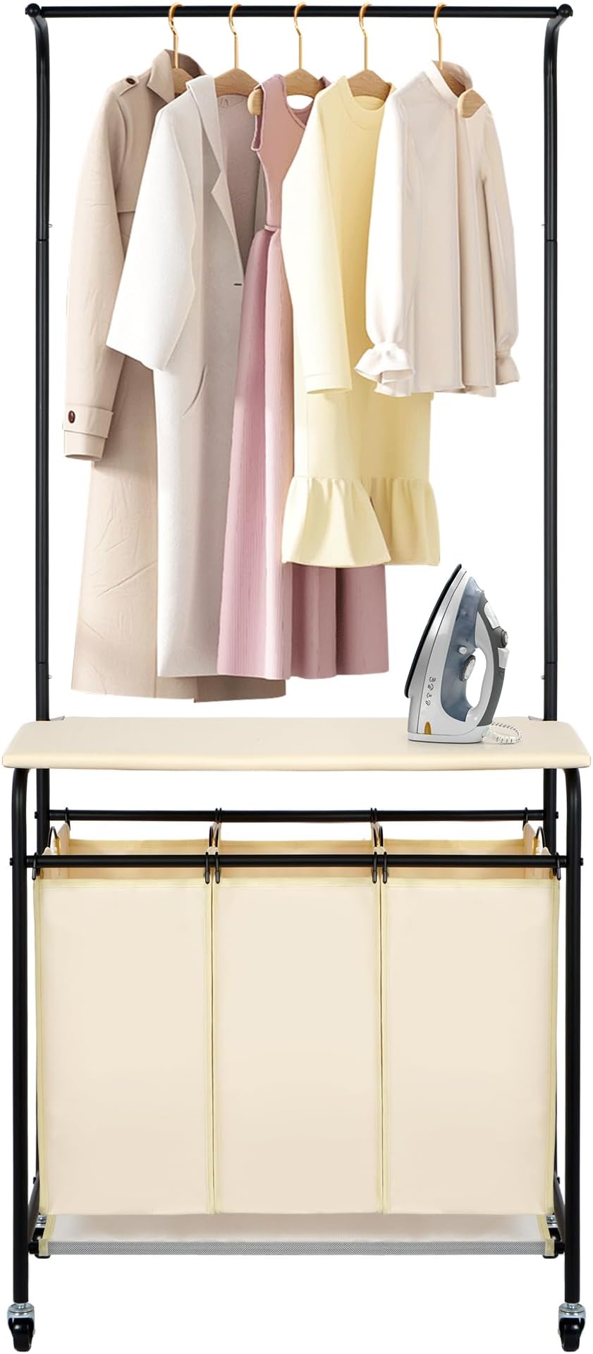 Amazon.com: MYOYAY 3 Section Laundry Sorter with Garment Hanging Bar ...