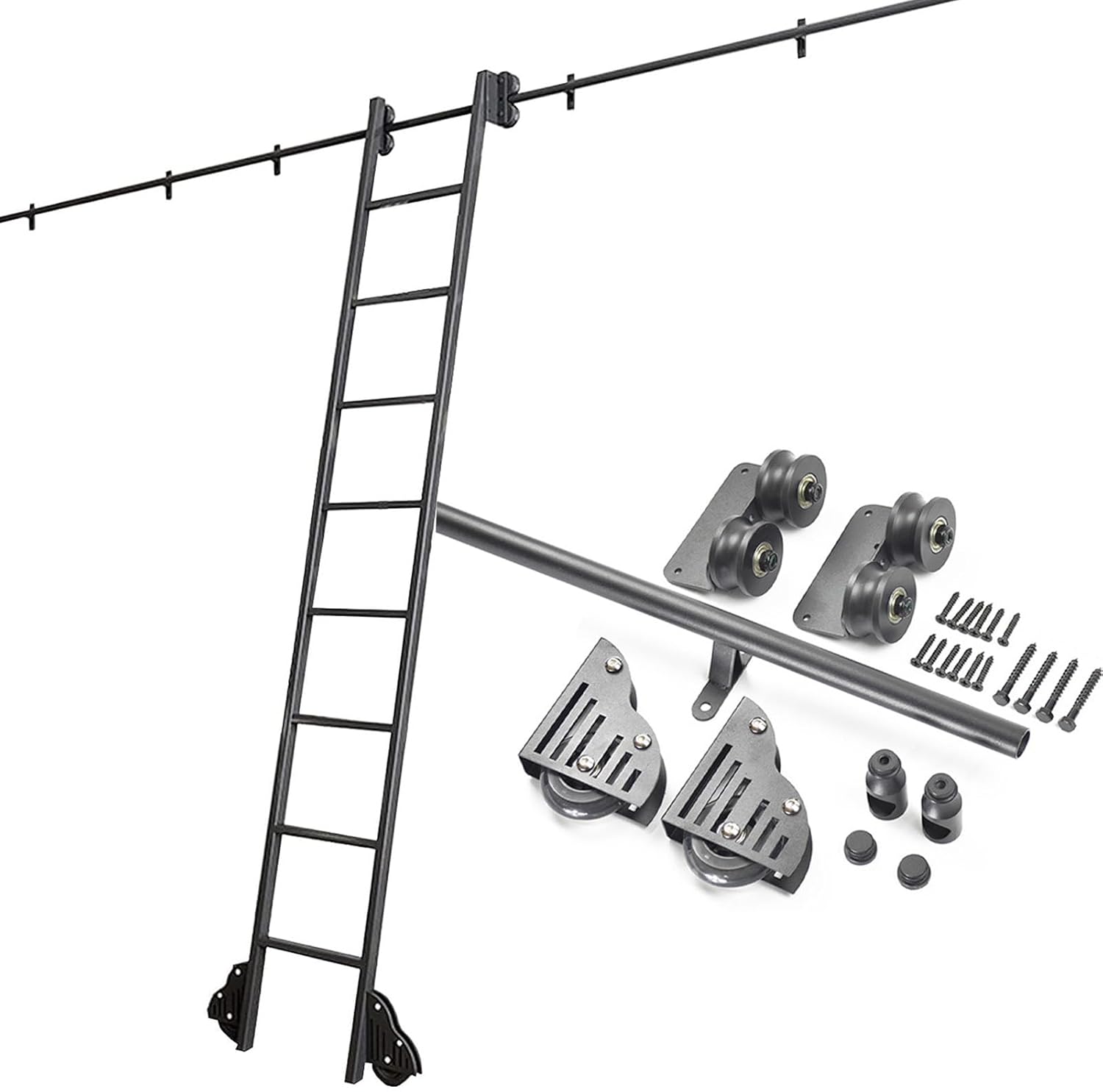 Sliding Library Ladder Round Tube Rail - Rolling Ladder Hardware Kit 3 ...