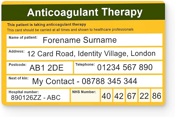 The Card Project UK Anticoagulant Therapy Alert Medical Identification ...