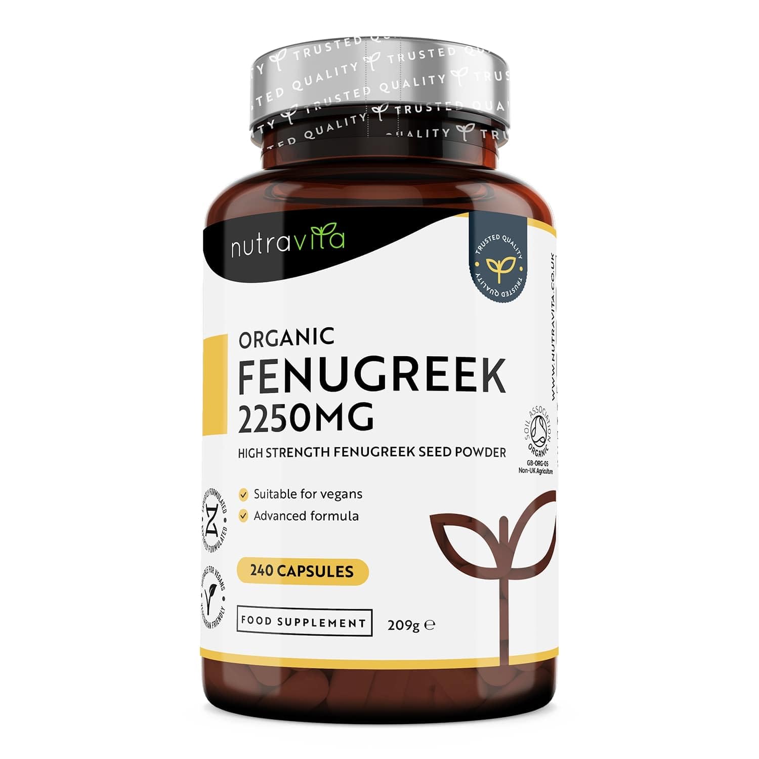 Organic Fenugreek Capsules - 2250mg Per 3 Capsules - 240 Capsules - 100 ...