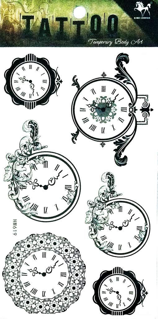Amazon.com : PP TATTOO 1 Sheet Cute Watch clock Sticker Tattoos Water ...
