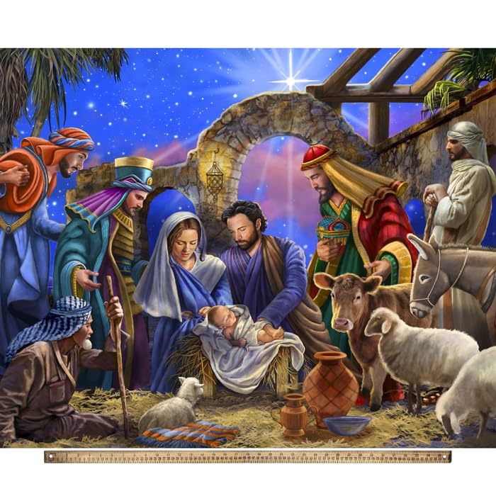 Amazon.com: Christmas Nativity Colorful Digital Print Cotton Fabric ...
