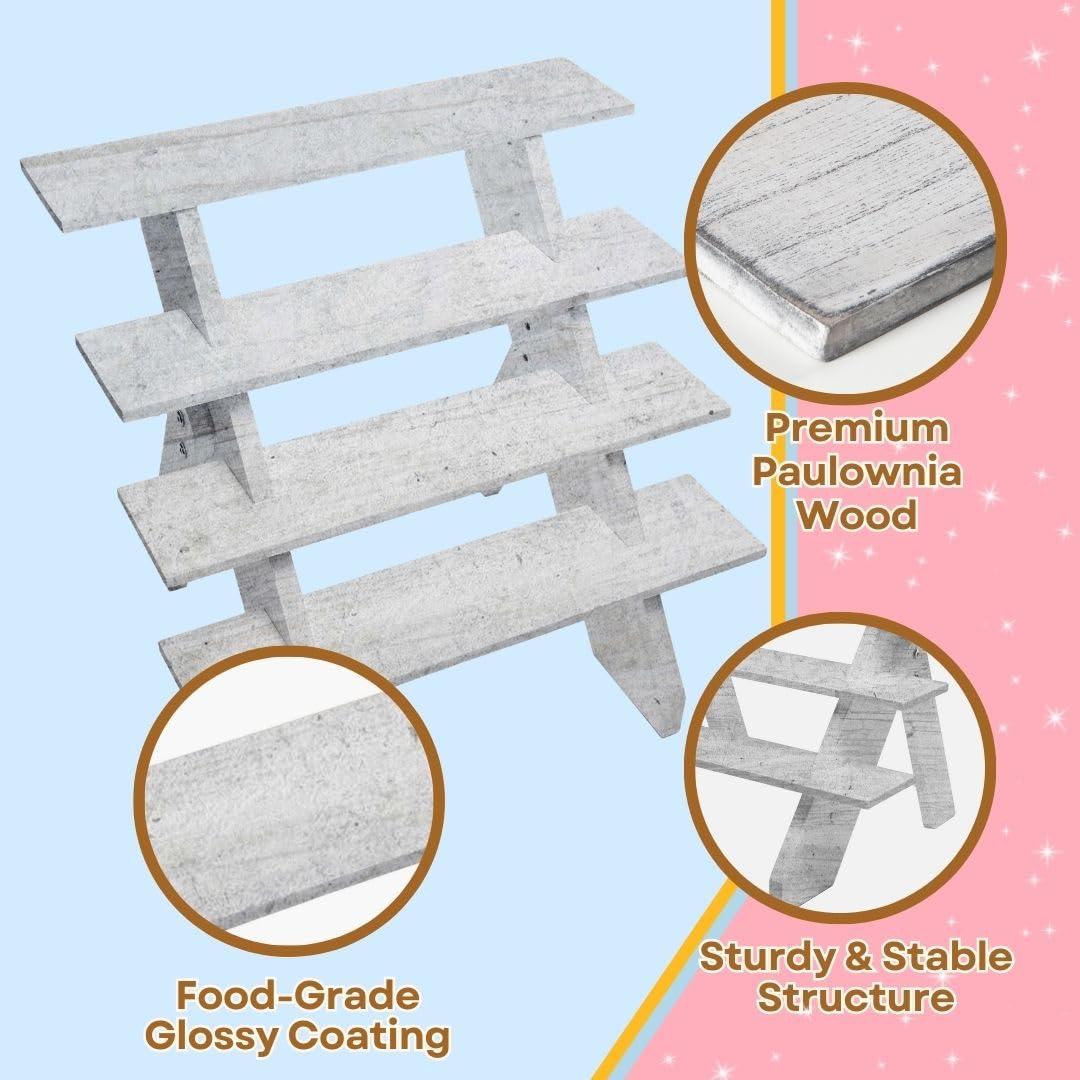 Rustic Wooden Cupcake Stand 4-Tier Display Risers, Wood Stands For Food ...