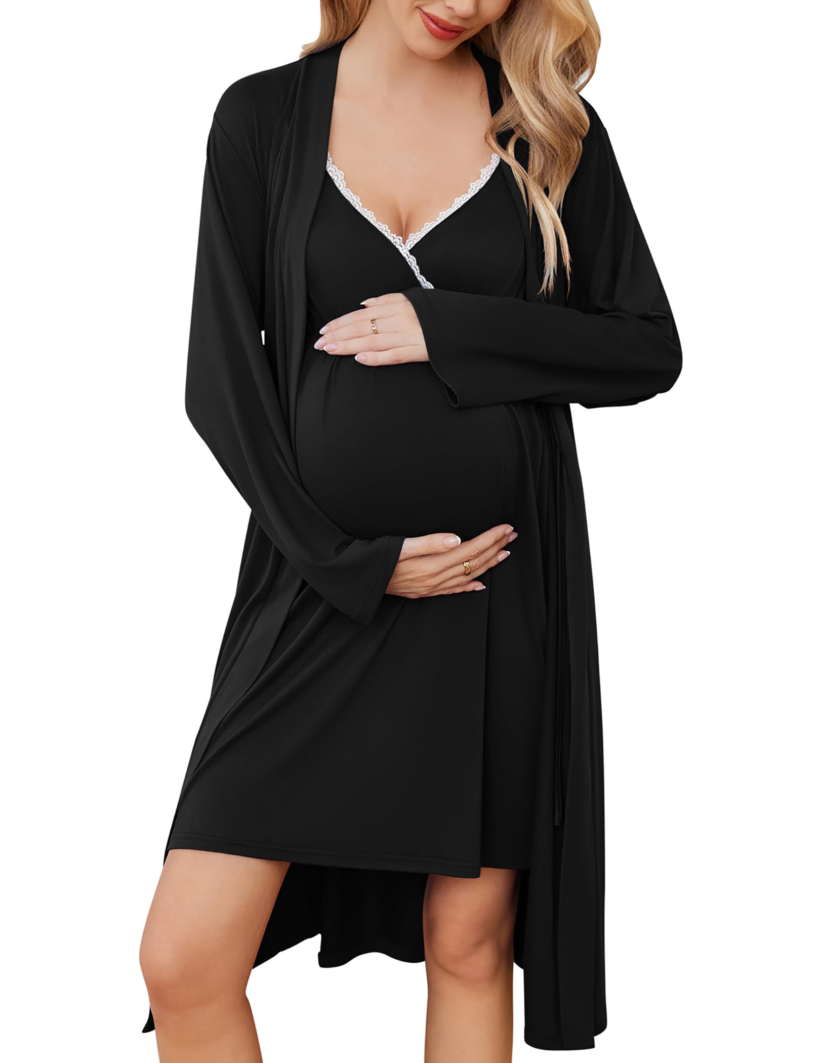 Ekouaer Womens Maternity Nursing Gown and Robe Set Labor Delivery ...