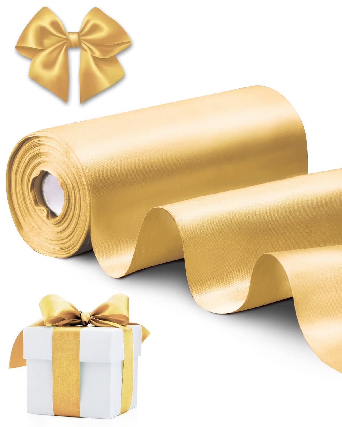 Amazon.com: FAKILO Gold Satin Ribbon 6 Inch x 22 yd Wide Thick Ribbon ...