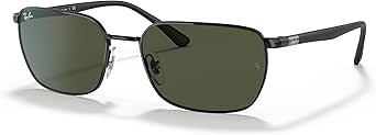 Amazon.com: Ray-Ban RB3684 Rectangular Sunglasses, Black/Green, 58 mm ...