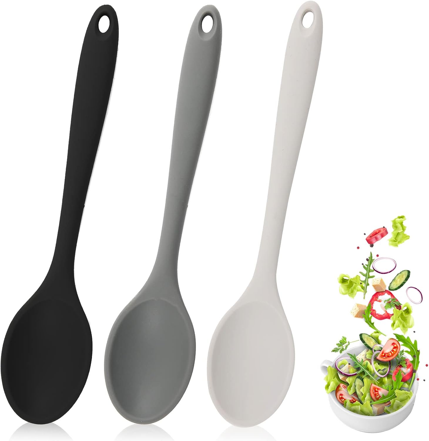 Amazon.com: 3 Pcs Silicone Mixing Spoons Nonstick Heat Resistant BPA ...