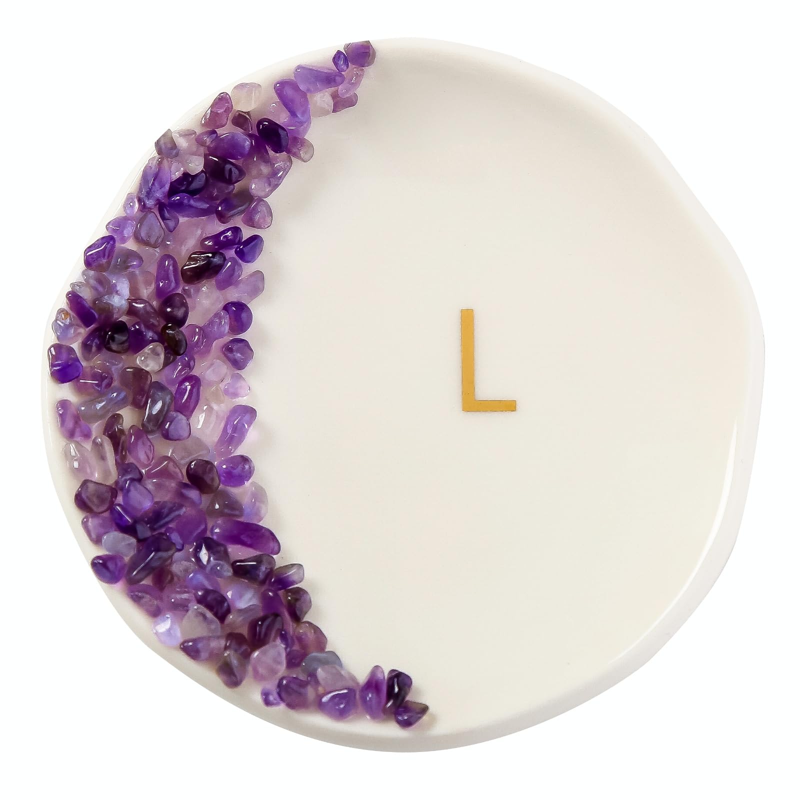 Amazon.com: Ceramic Initials Ring Dish with Brazilian Amethyst Inlaid ...